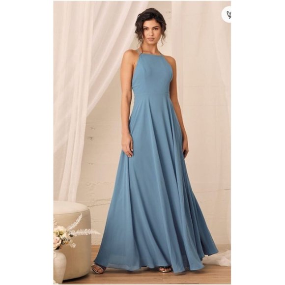 Lulus | Dresses | Nwt Lulus Formal Gown Bridesmaids Dance Flowy Slate ...